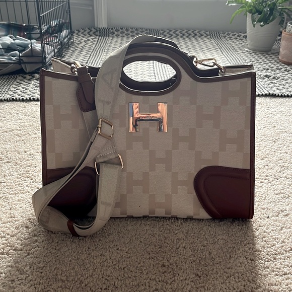 H by Halston | Bags | Halston Monogram Tote With Strap Elegant Rare H ...